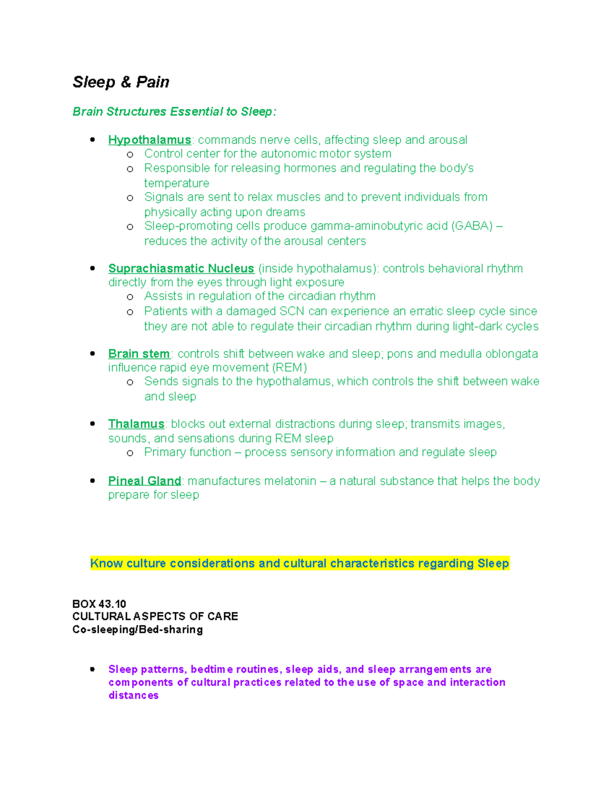 Brain Structures Essential to Sleep and Sleep Assessment - Studocu