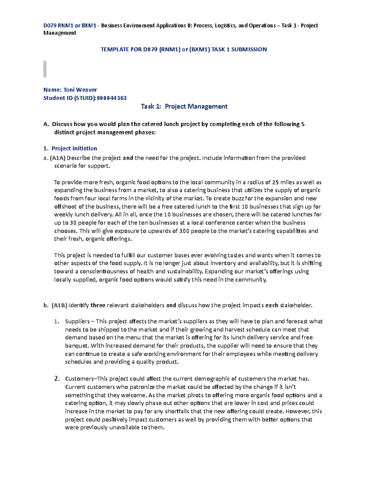 D079 - Task 1 - Final Draft - D079 RNM1 or BXM1 - Business Environment ...