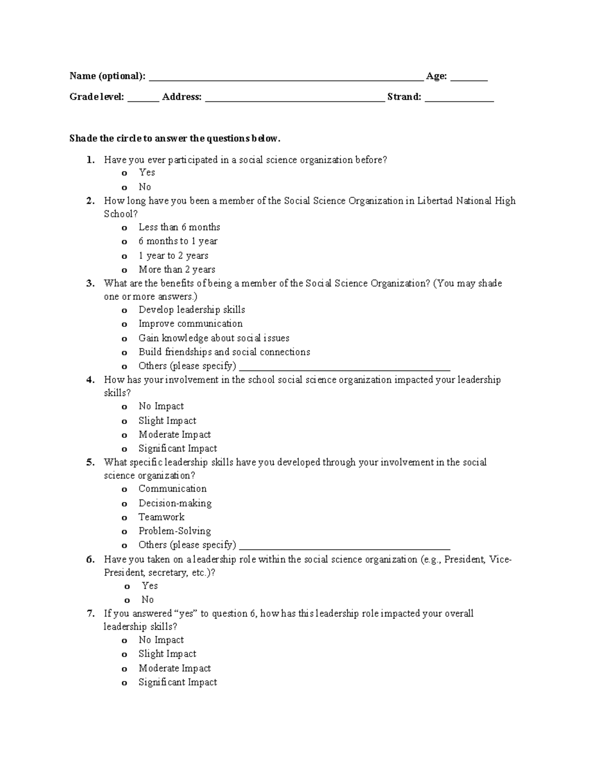 Questionnaire - Name (optional ...