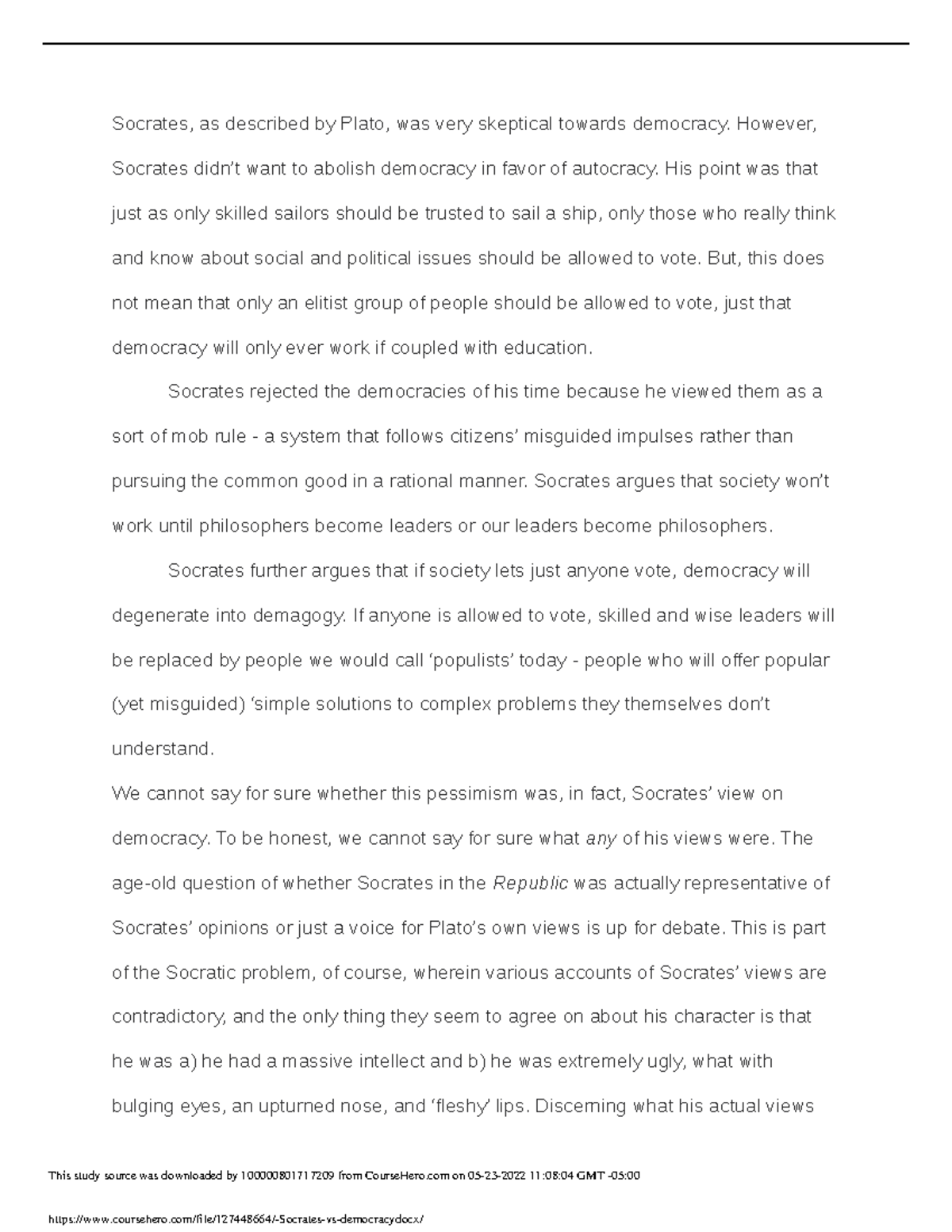 Socrates vs democracy - Teacher: Lisa Parks - Socrates, as described by ...