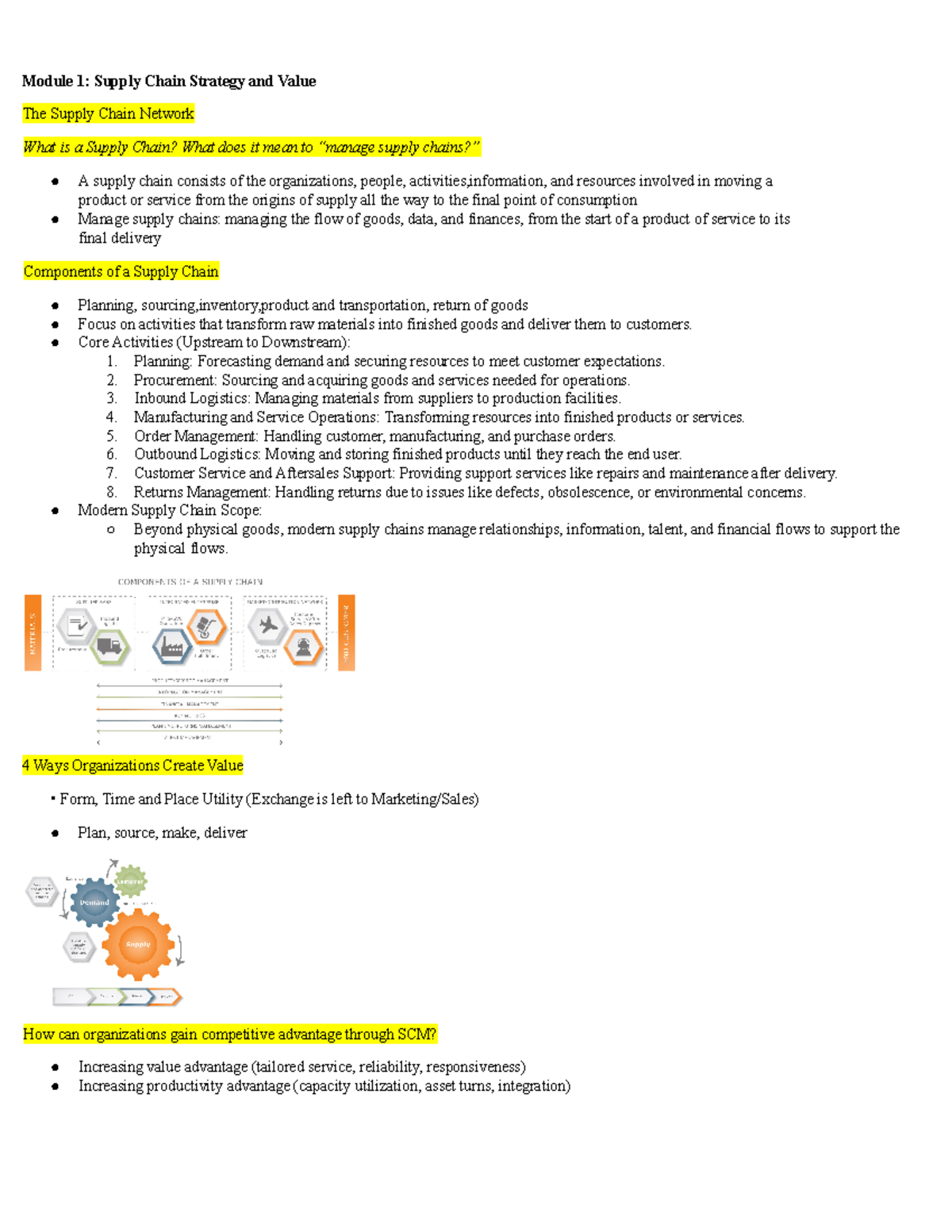 Exam 1 Study Guide (Fall 2024) - Module 1: Supply Chain Strategy and ...