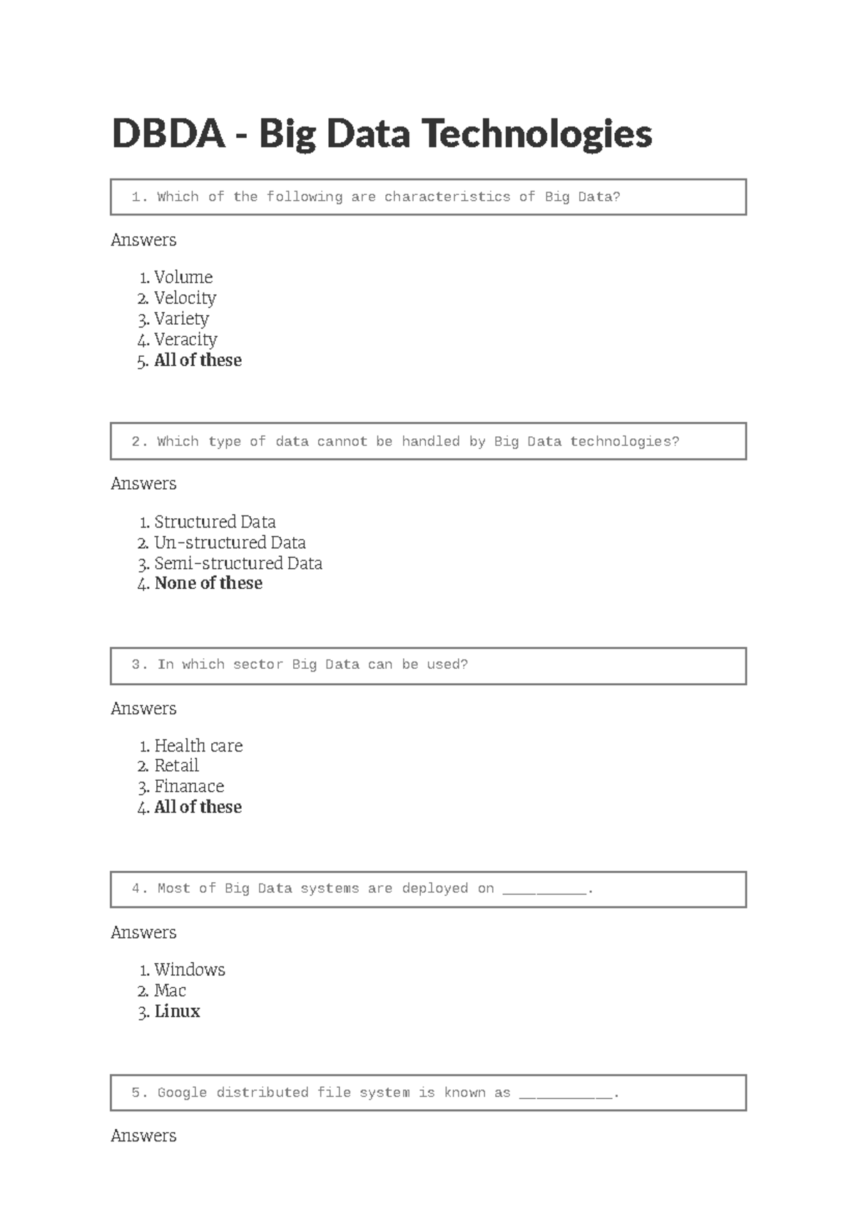 DBDA - Big Data Technologies - DBDA - Big Data Technologies Answers ...