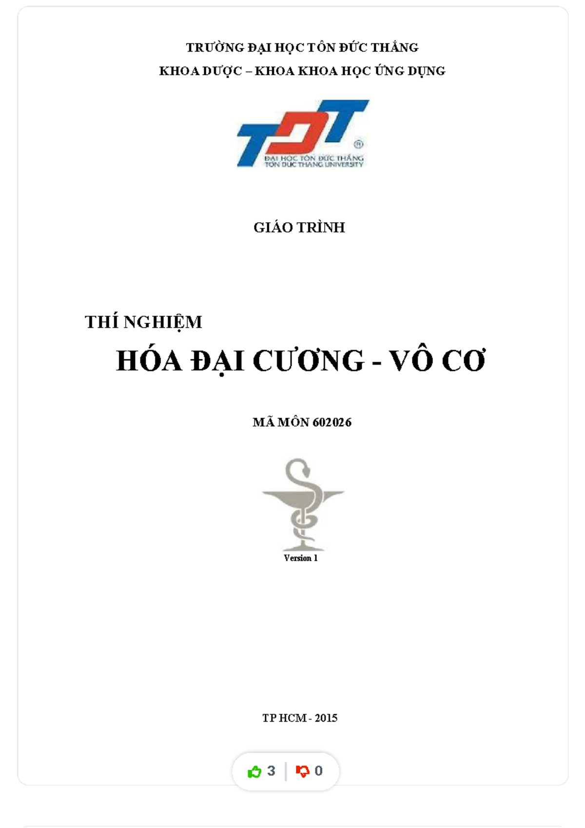 Dlstudocu - giáo trình tn hdc - TRƯỜNG ĐẠI HỌC TÔN ĐỨC THẮNG KHOA DƯỢC – KHOA KHOA HỌC ỨNG DỤNG ...