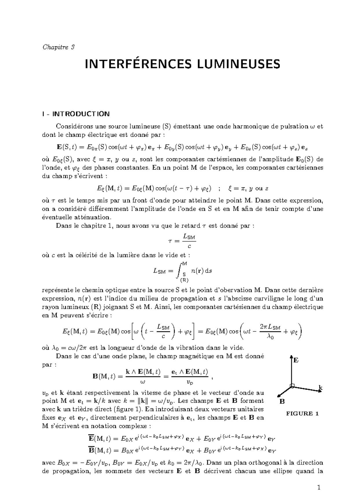 Chp2 Interferences - Chapitre 3 INTERF ́ERENCES LUMINEUSES I ...