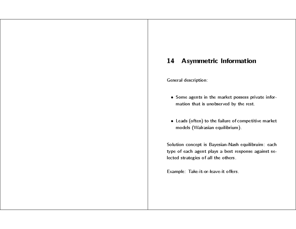 Asymmetric info - Lecture notes 64-67 - 14 Asymmetric Information ...