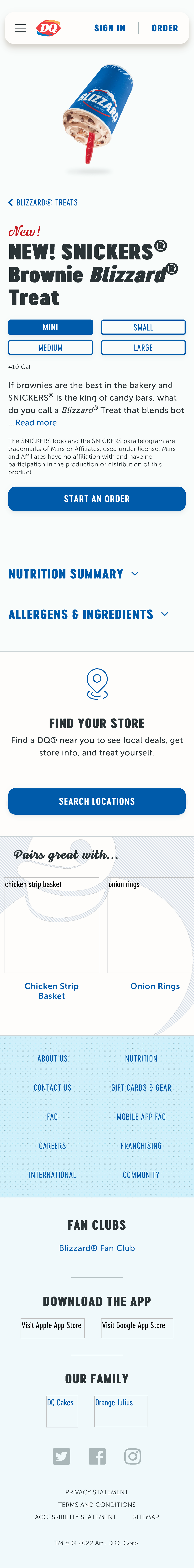 New Snickers® Brownie Blizzard® Treat Dairy Queen® Menu - NUTRITION ...