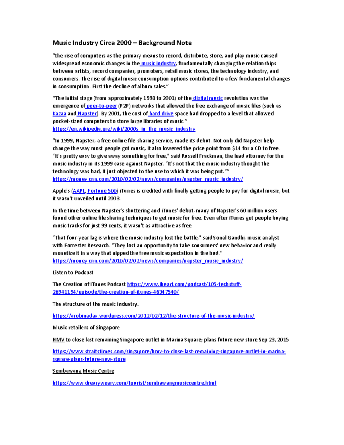 Music Industry Circa 2000 – Background Note - Music Industry Circa 2000 ...