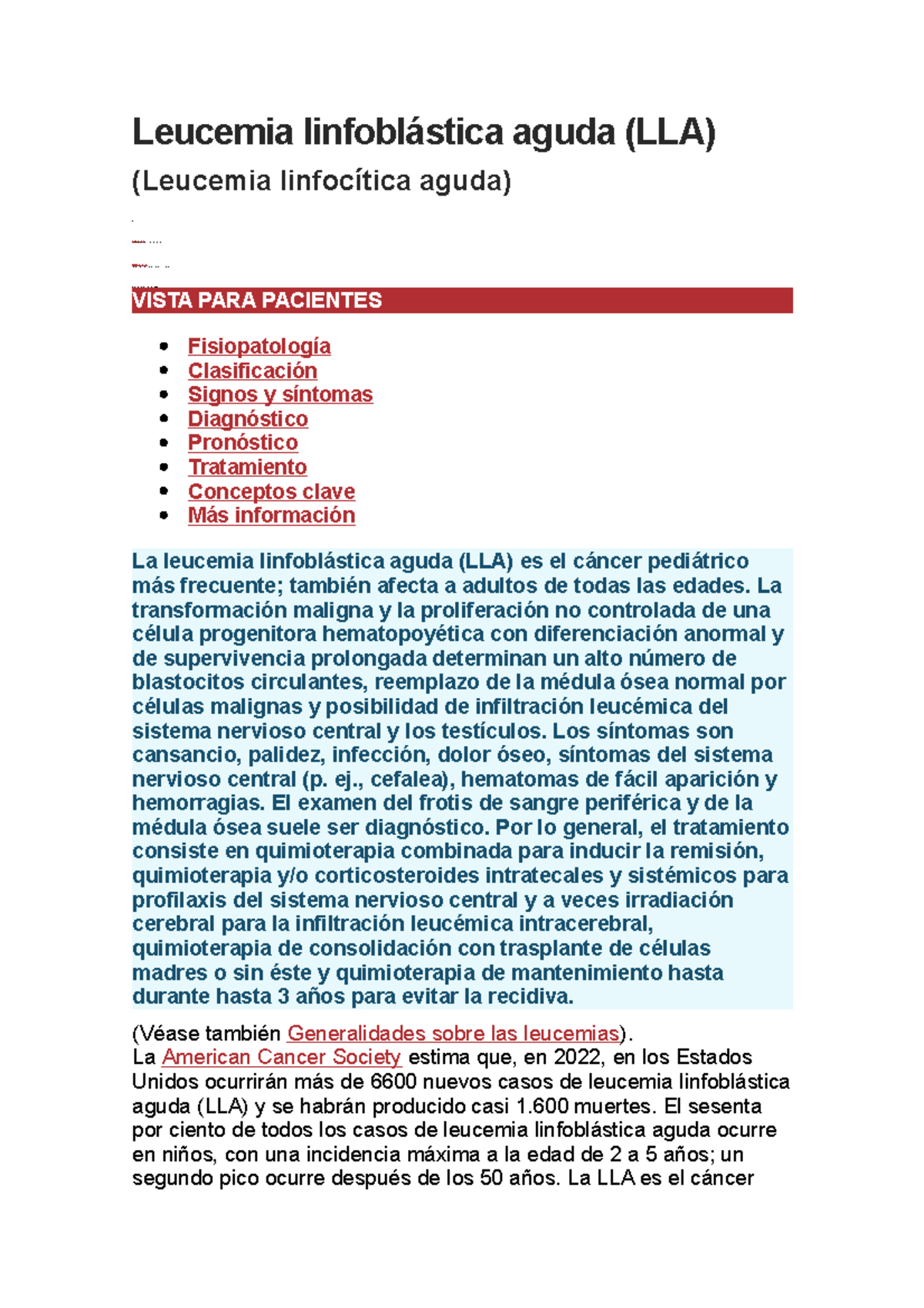 Leucemia linfoblástica aguda Bliog - Leucemia linfoblástica aguda (LLA ...