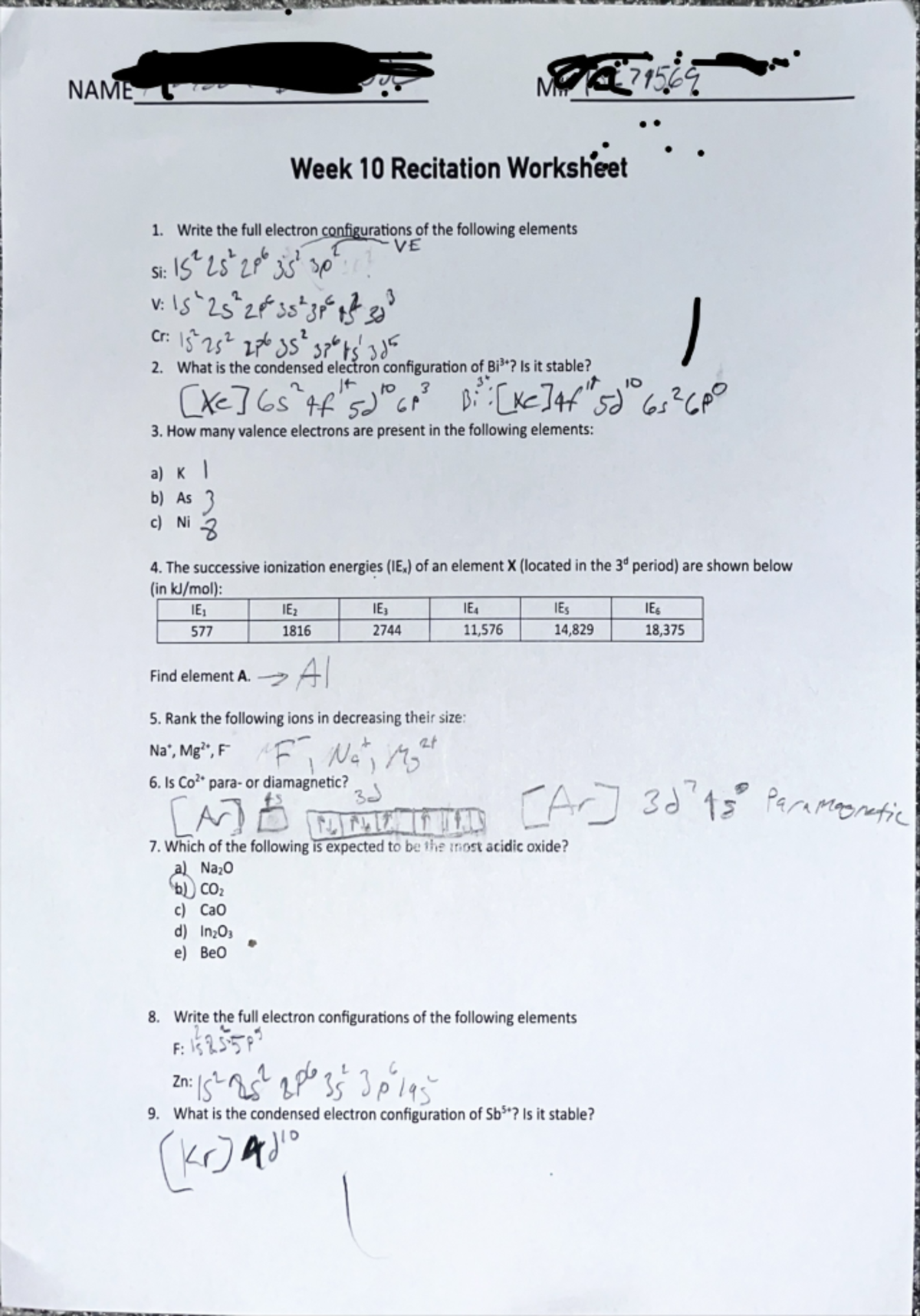Week 10 recitation - CHEM1040 - Studocu