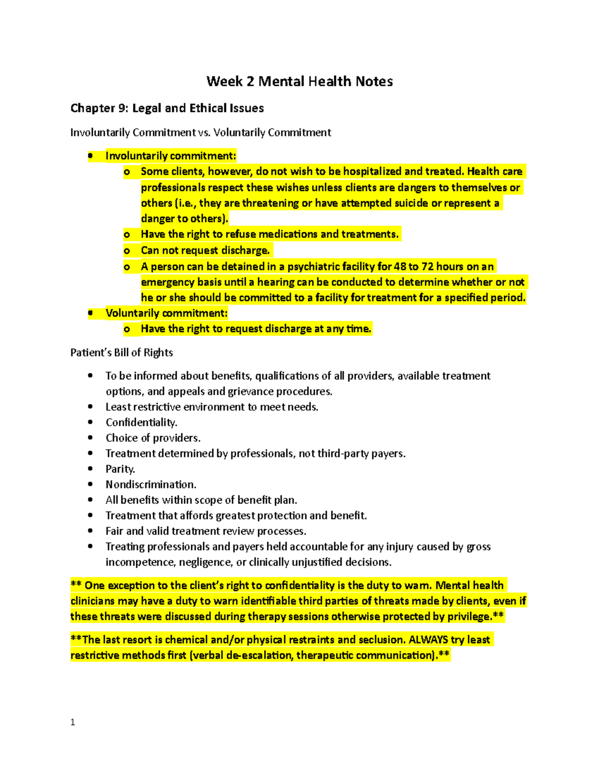 Week 2 Mental Health Notes - Week 2 Mental Health Notes Chapter 9 ...