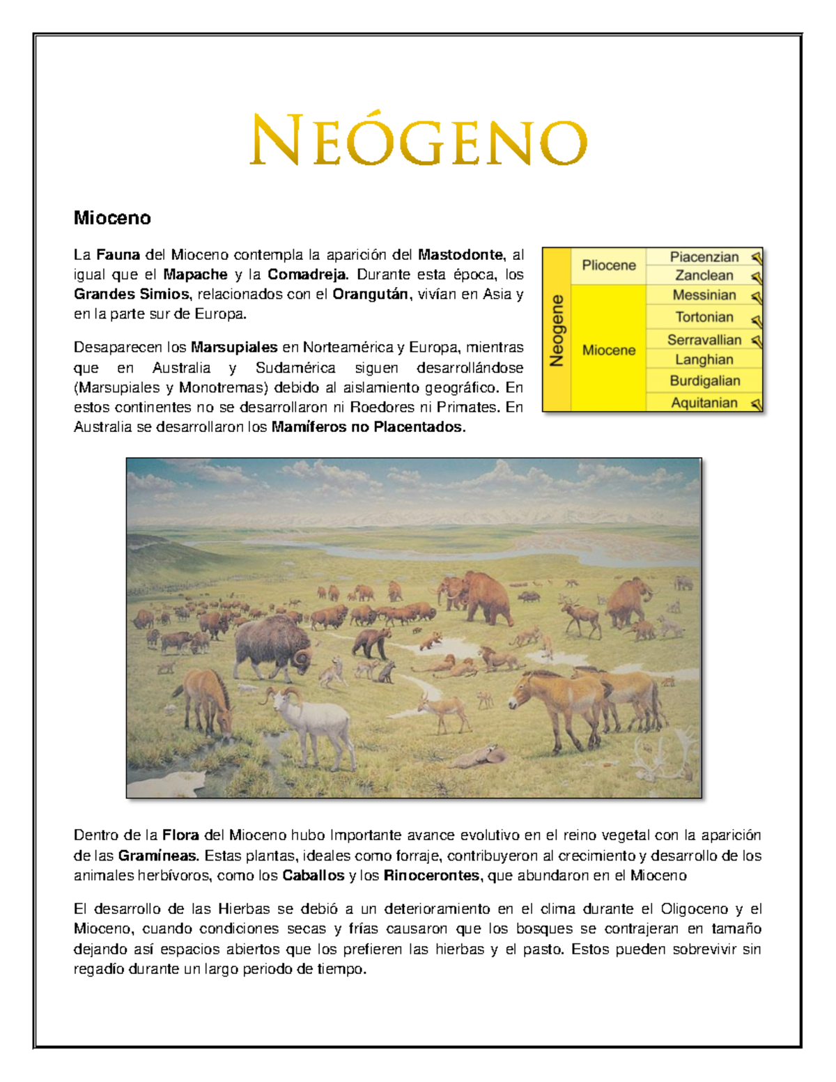 13. Neógeno - resumen historia de la tierra basada en aparicion de ...