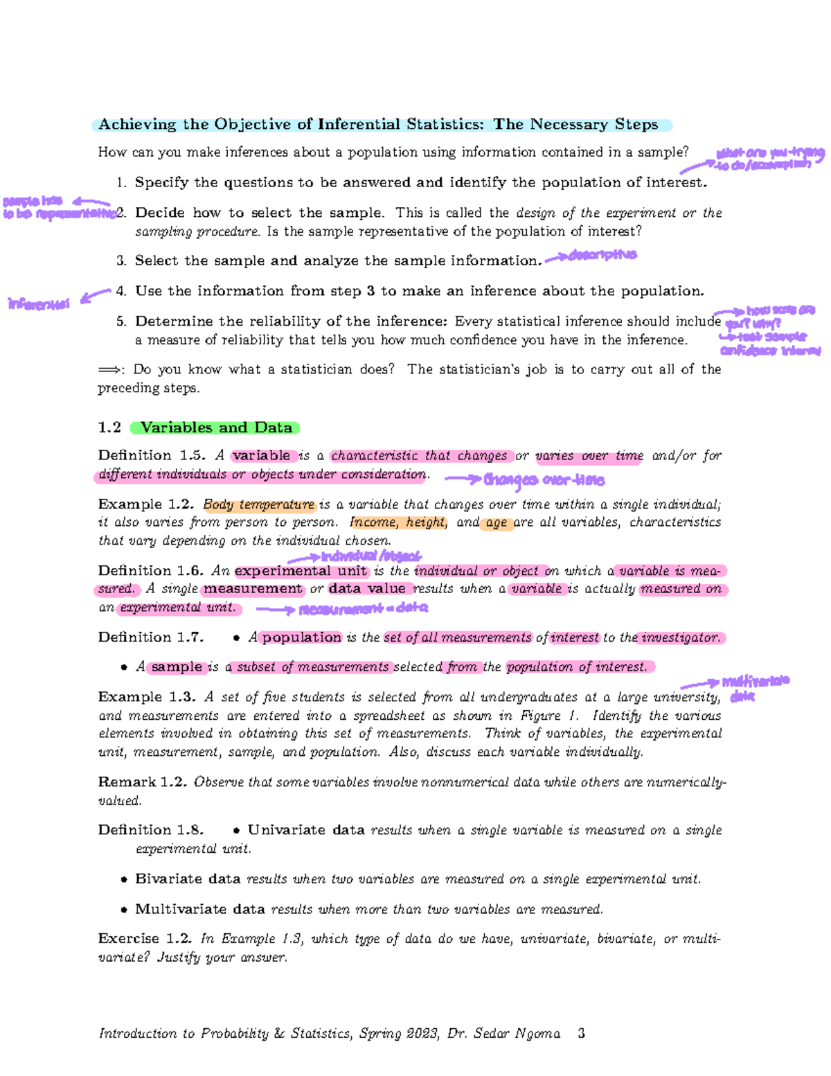 Lecture Note 1 - Statistical Description of Data - Achieving the ...