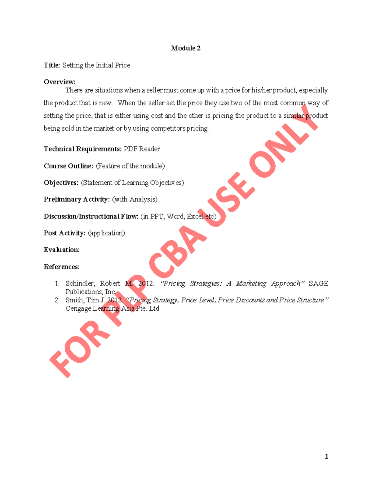 Module 2- setting the initial price - Module 2 Title: Setting the ...