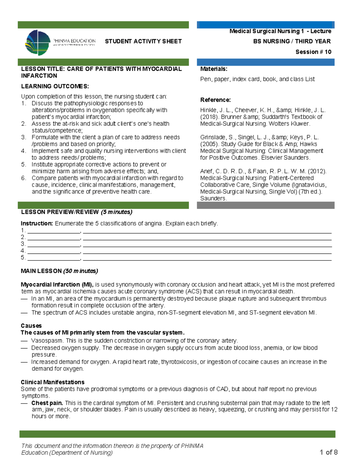 MS 1-LEC #10 - medical surgical 1 - This document and the information ...
