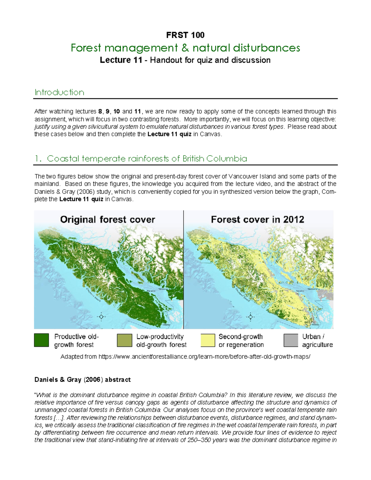 Lecture 11 handout for quiz and discussion - FRST 100 Forest management ...