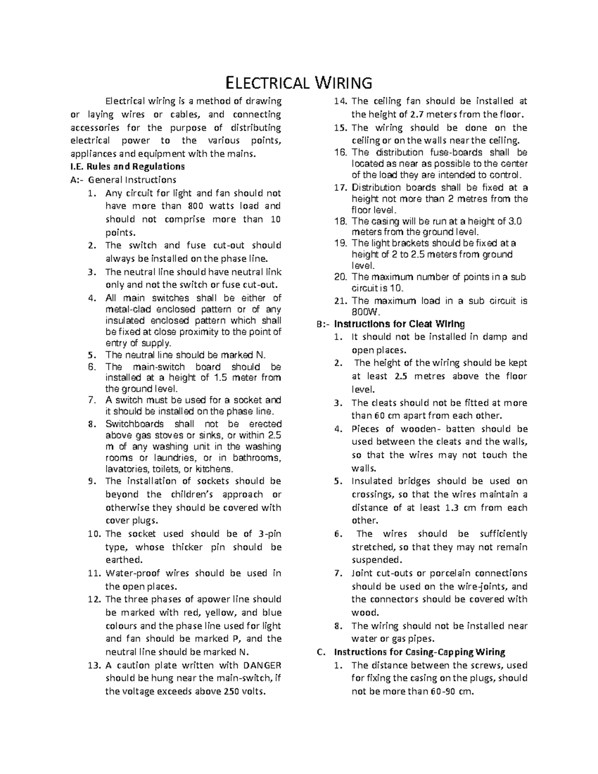 Electrical Wiring - ELECTRICAL WIRING Electrical wiring is a method of ...