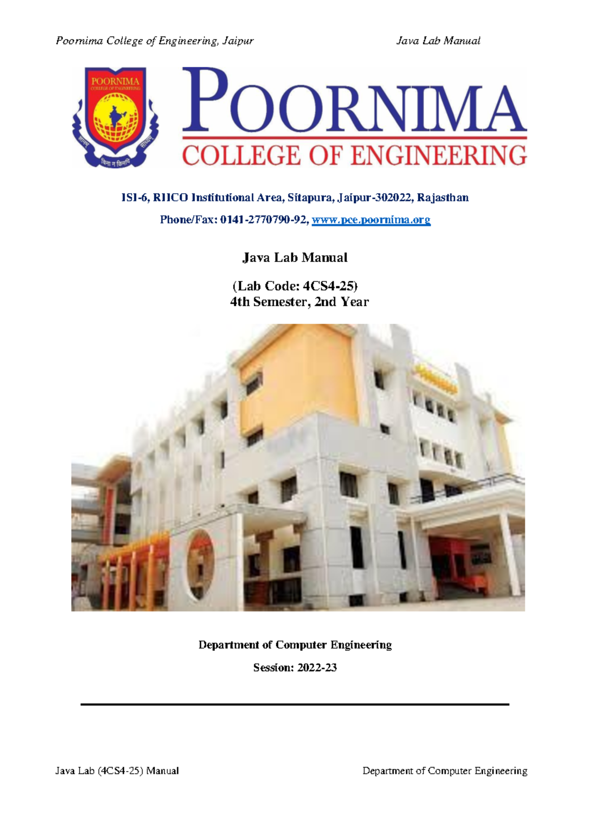 4CS4-25 JAVA LAB Manual - ISI-6, RIICO Institutional Area, Sitapura, Jaipur-302022, Rajasthan ...