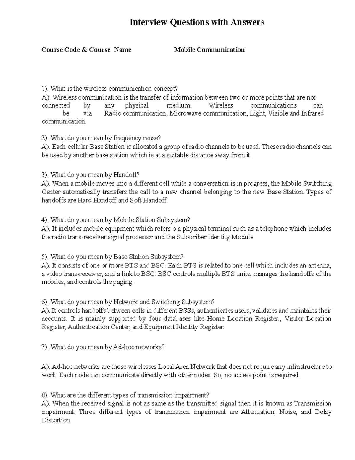 MC Interview QN - Interview Questions with Answers Course Code & Course ...