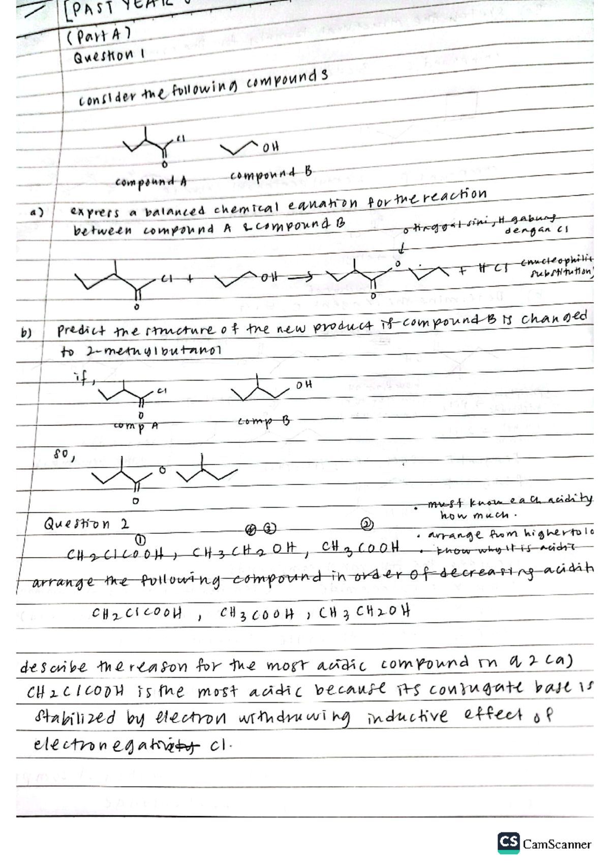 Past year questions chm301 jun 2019 - (Part A) Question I consider the following compounds 11 OH ...