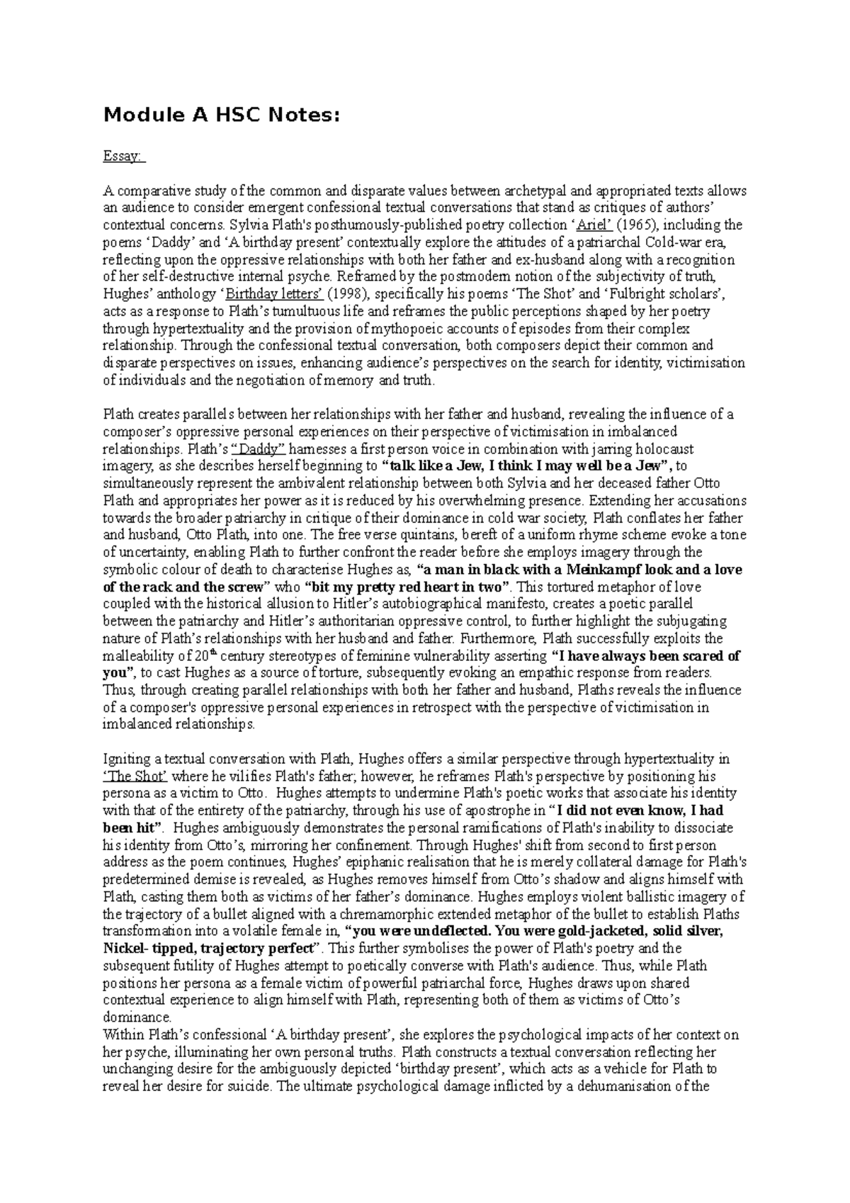 Module A HSC Notes - 4ffrfrr - Module A HSC Notes: Essay: A comparative ...