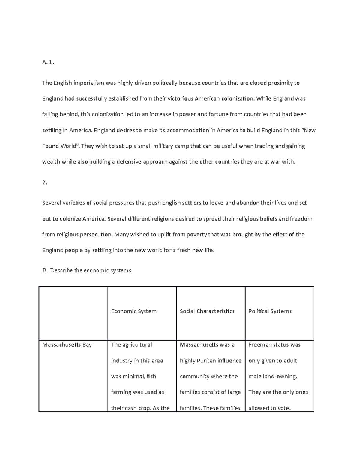 C121 T1-PA - TASK 1 - A. 1. The English imperialism was highly driven ...
