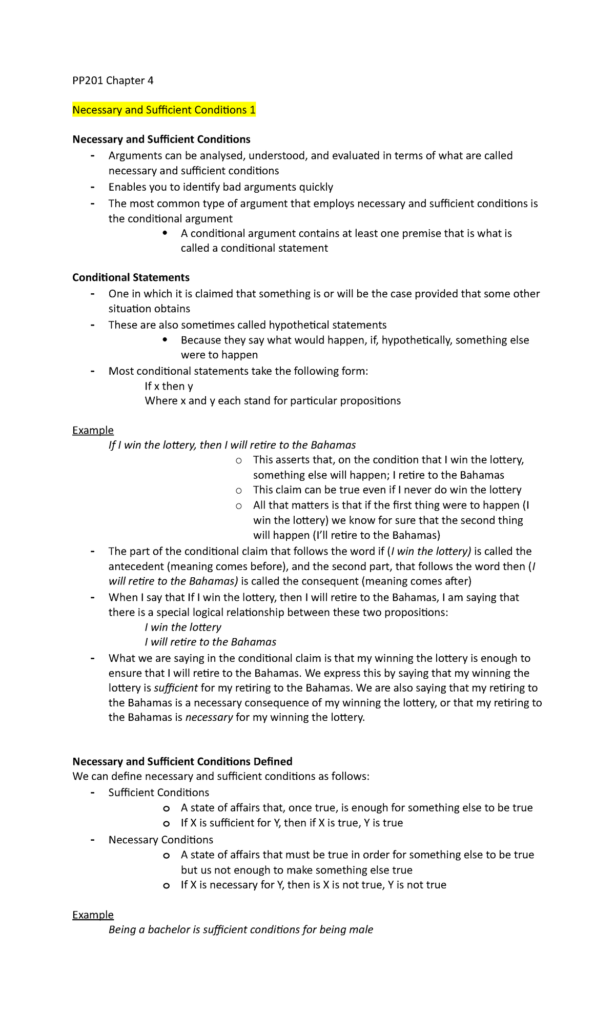 PP201 Chapter 4 Necessary and Sufficient Conditions 1 - We express this by saying that my ...