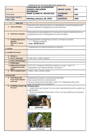 Lesson PLAN Science 6 Musculo-Skeletal System - LESSON PLAN ON SCIENCE ...