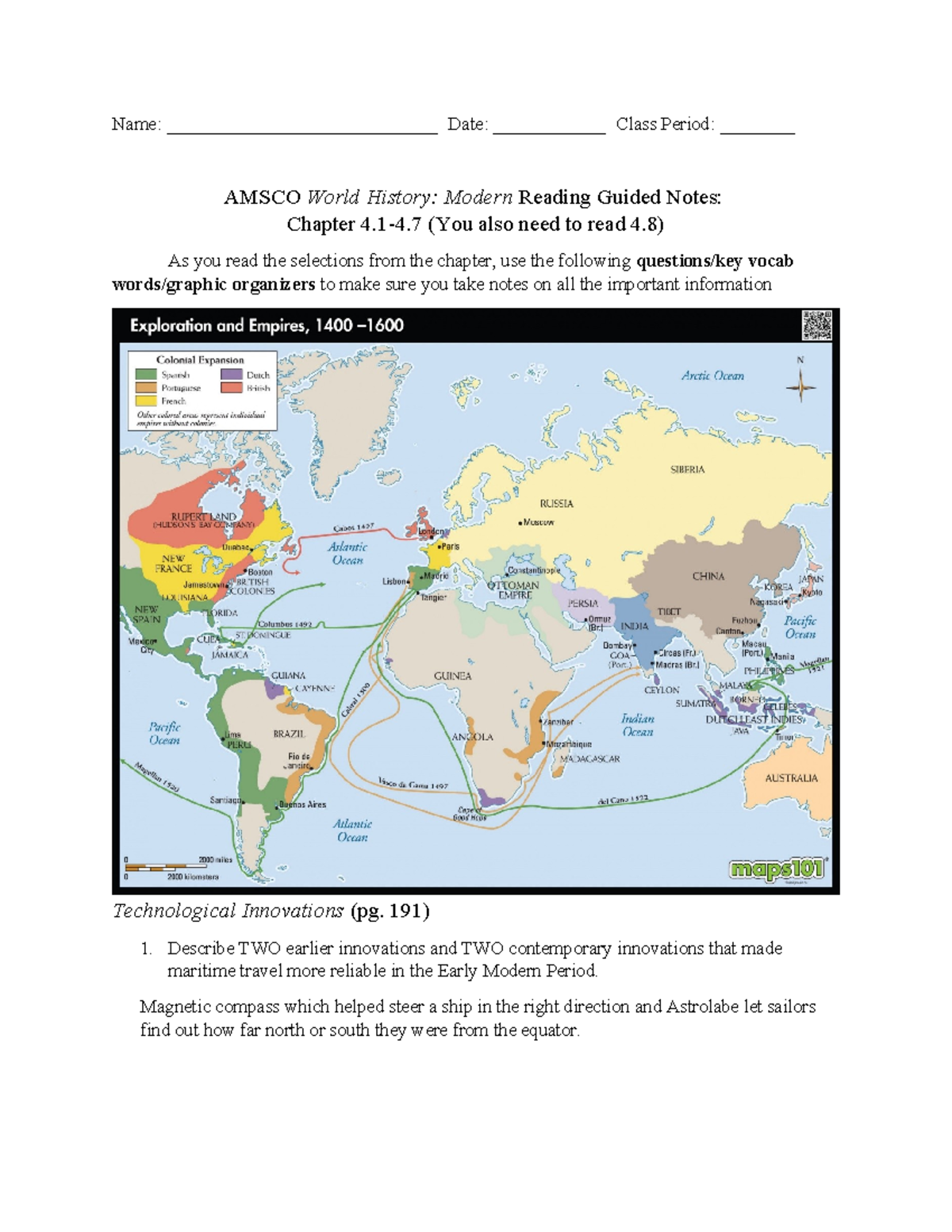 Amsco+Unit+4+ Reading+ Questions - Name ...