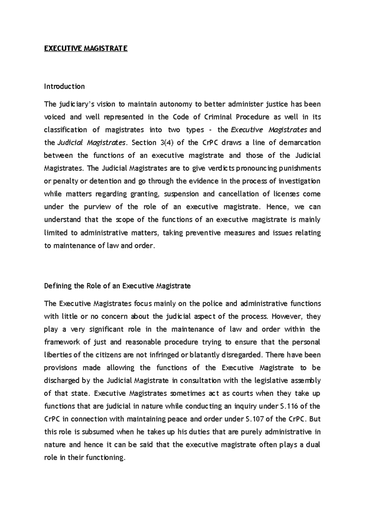 Executive Magistrate list - EXECUTIVE MAGISTRATE Introduction The ...