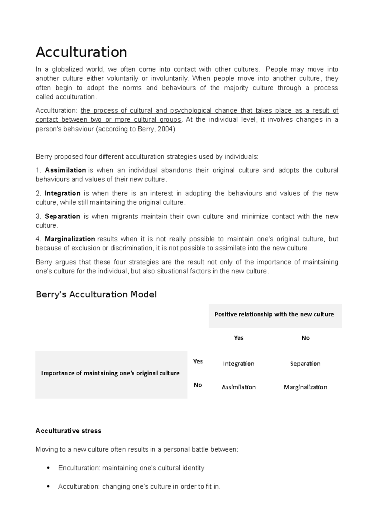 Psy - acculturation - ...................... - Acculturation In a ...