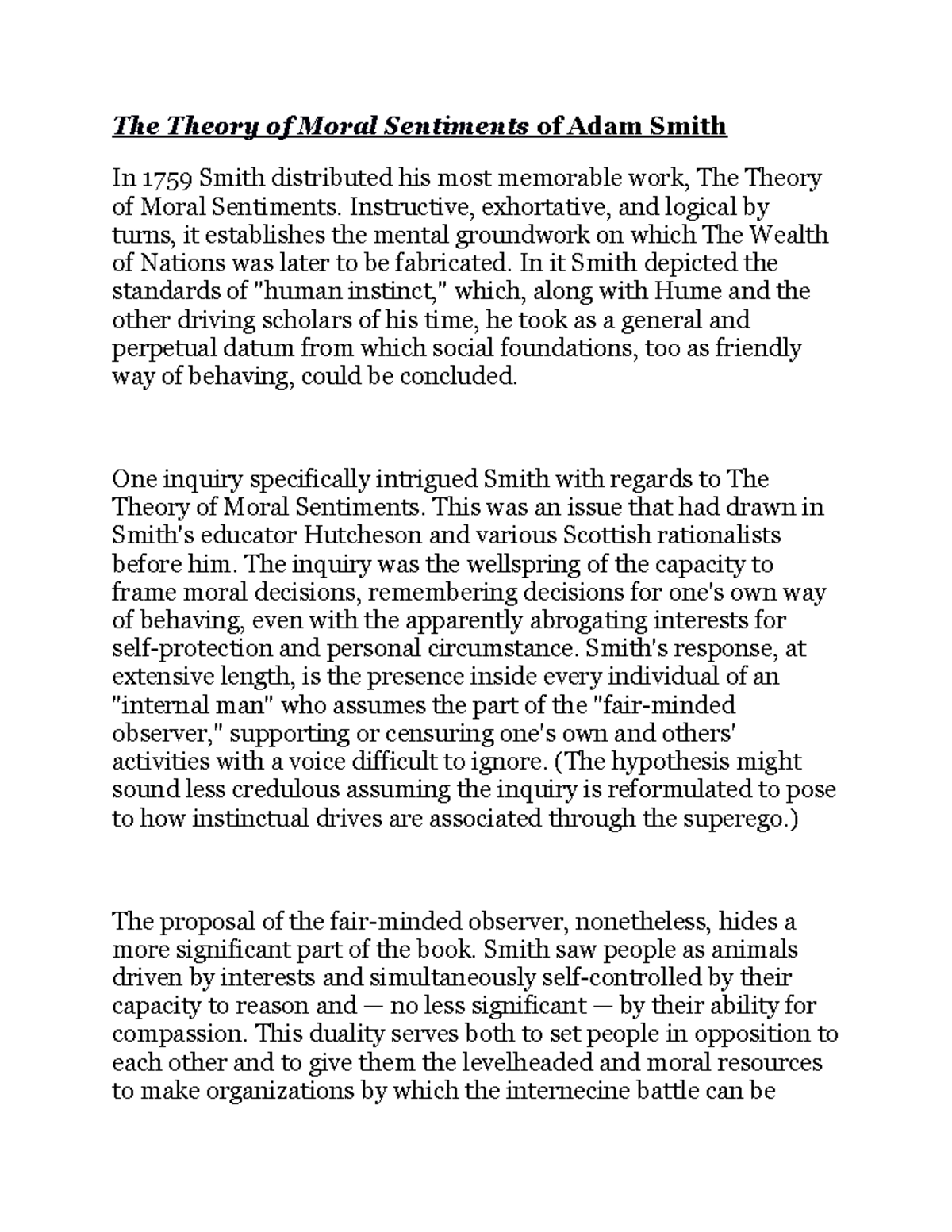 The Theory of Moral Sentiments of Adam Smith - Instructive, exhortative ...