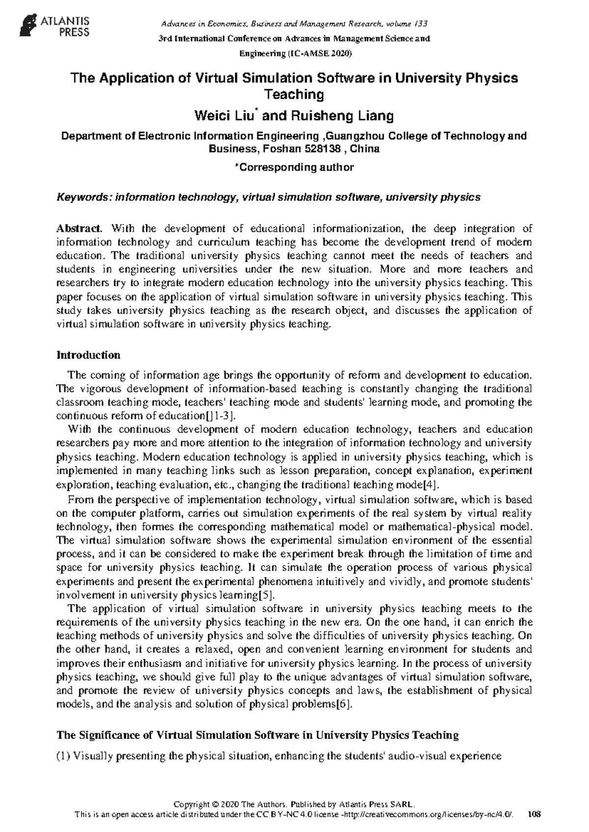 The Application of Virtual Simulation Software in University Physics ...