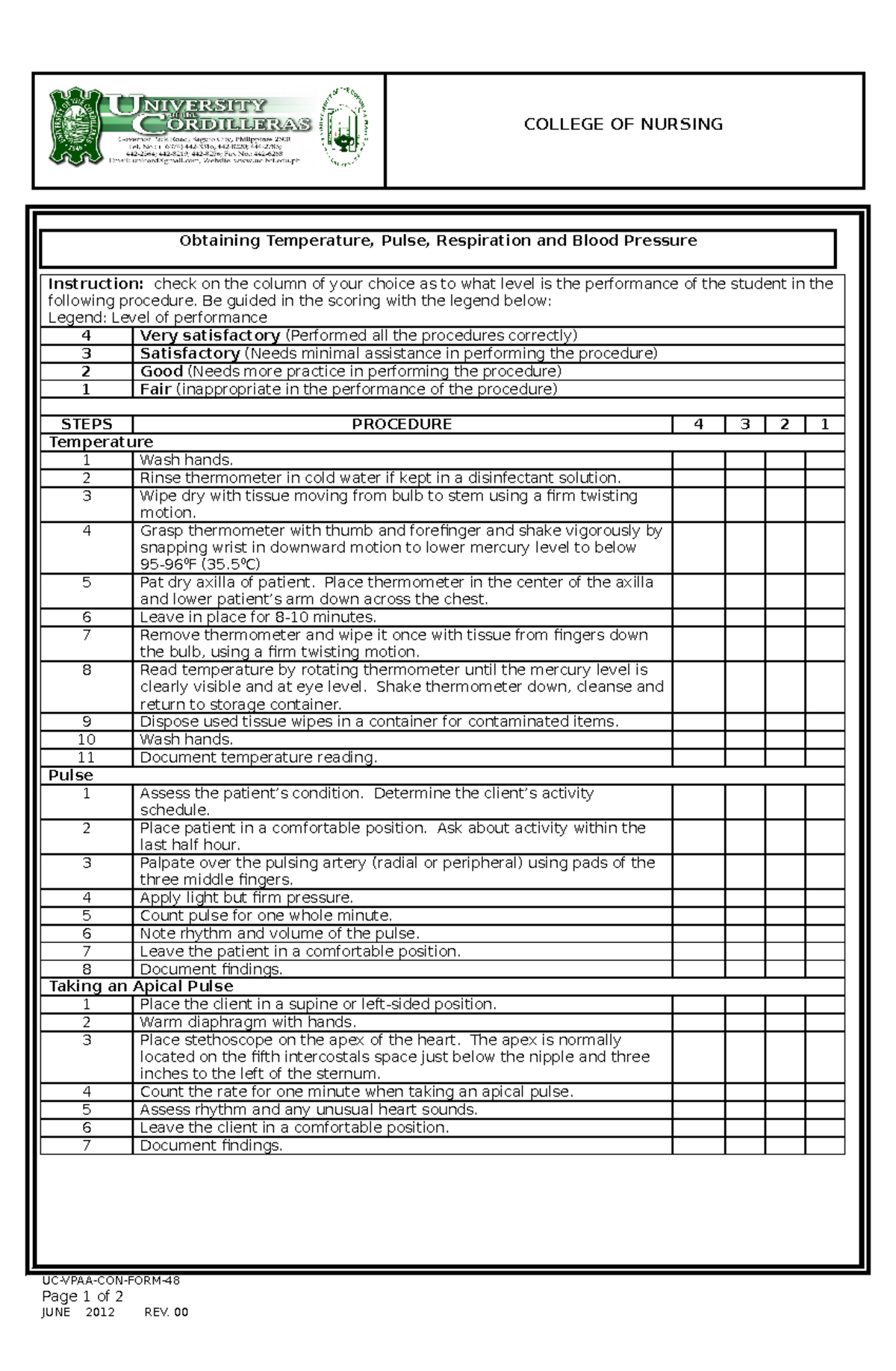 Module 13 Vital Signs Return Demo - COLLEGE OF NURSING 1/ Obtaining ...
