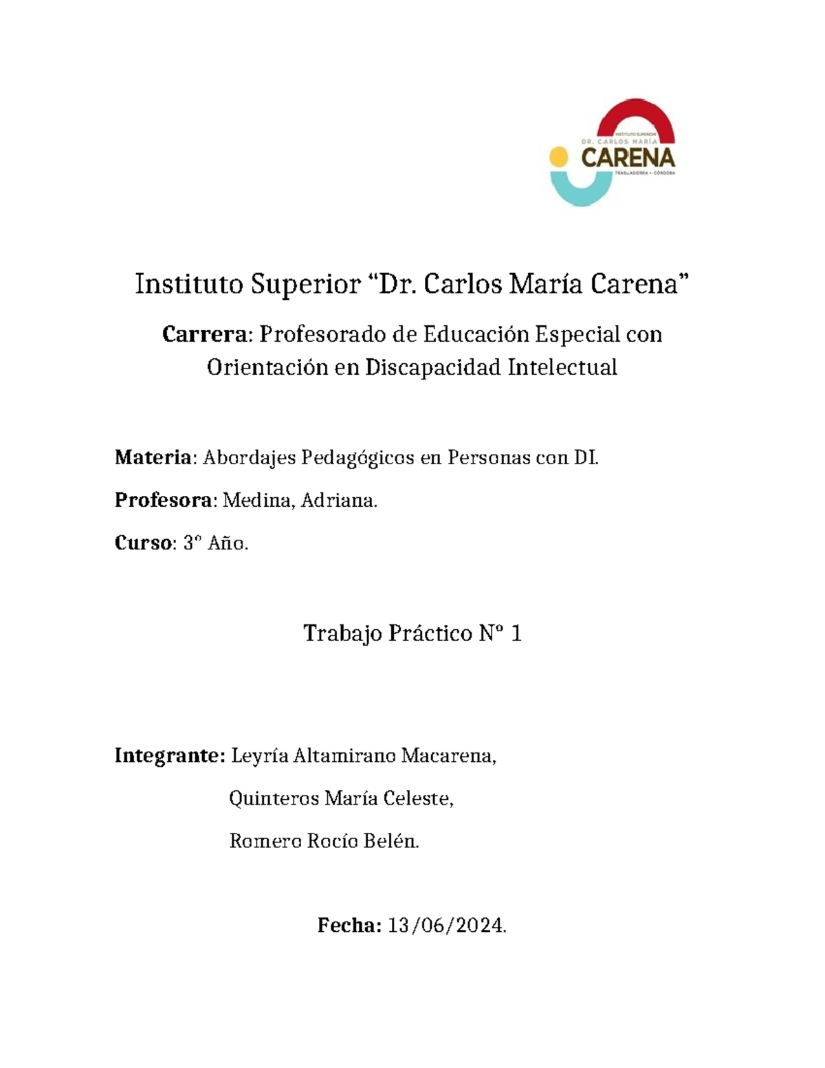 Trabajo Practico N° 1 (grupal) - Instituto Superior “Dr. Carlos María ...