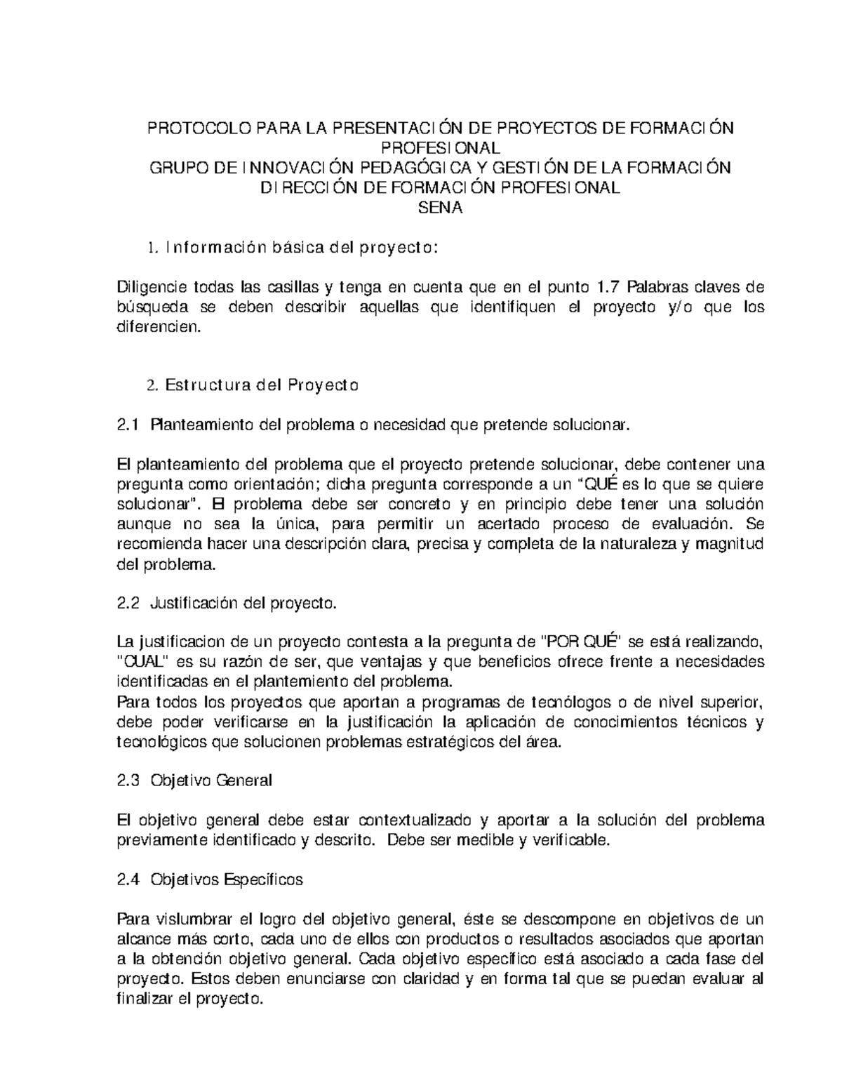 Protocolo para la presentacion de proyectos de formacion profesional - PROTOCOLO PARA LA ...