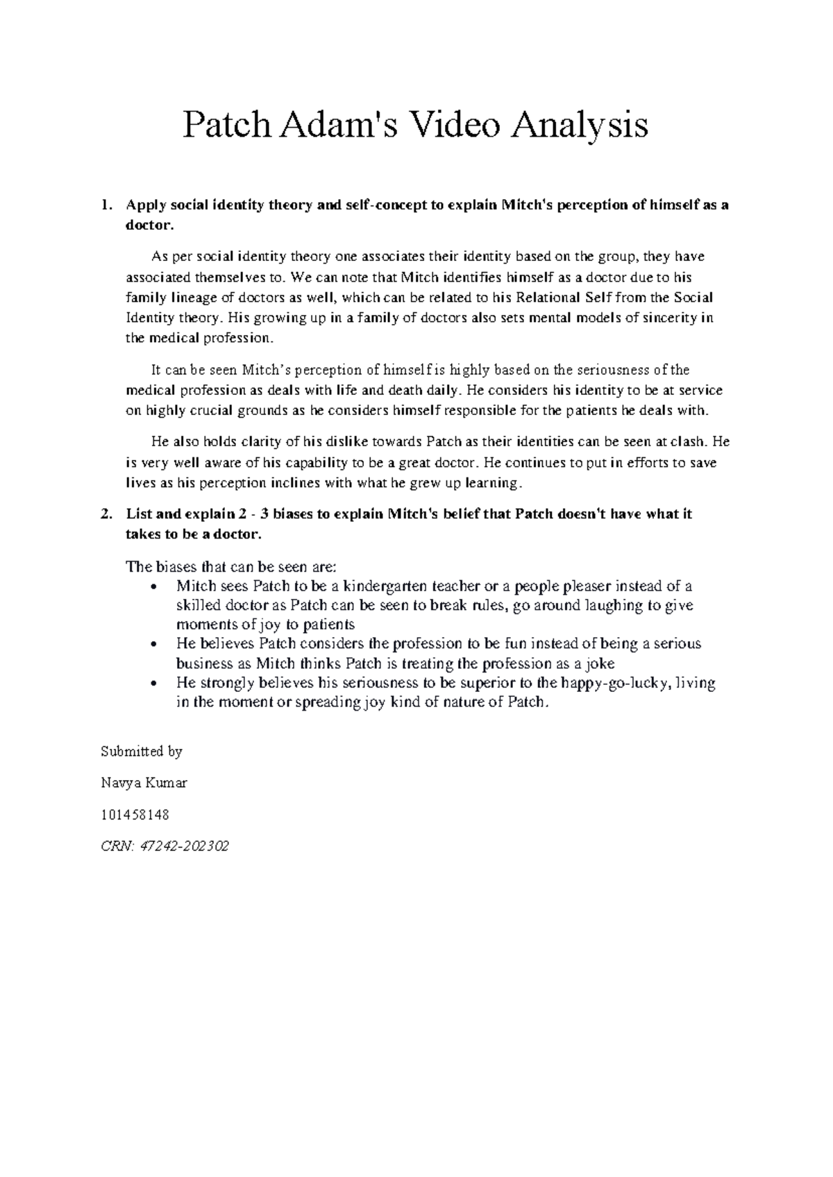 Patch Adam Analysis - Patch Adam's Video Analysis 1. Apply social ...