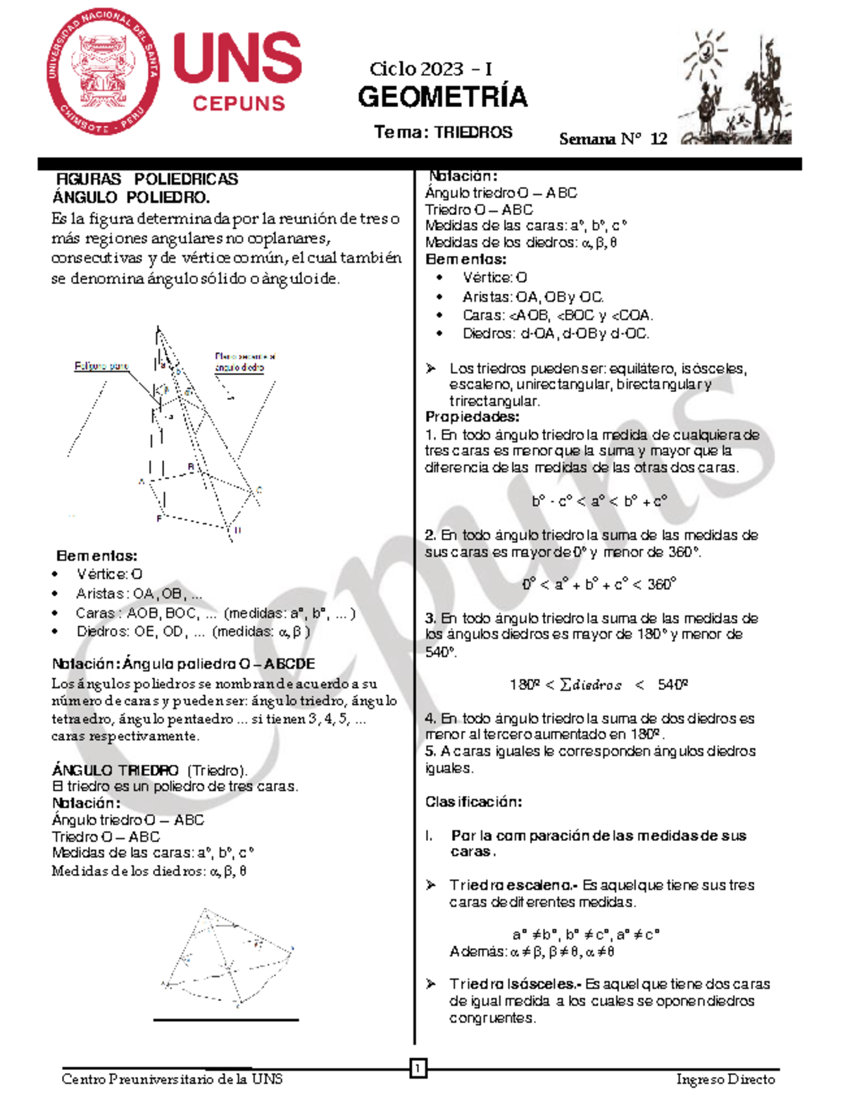 GEO S12 - geometria - 1 Ciclo 2023 – I GEOMETRÍA Tema: TRIEDROS FIGURAS ...