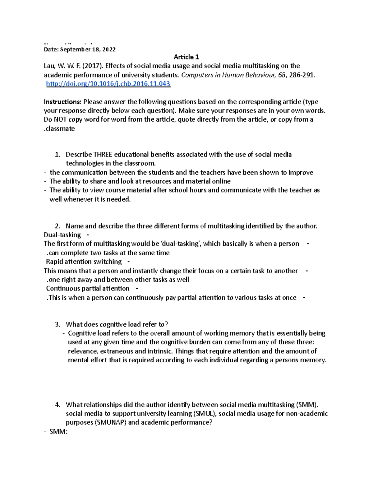 Article 1 Questions + Answers - Name: Aileen Lal Date: September 18 ...