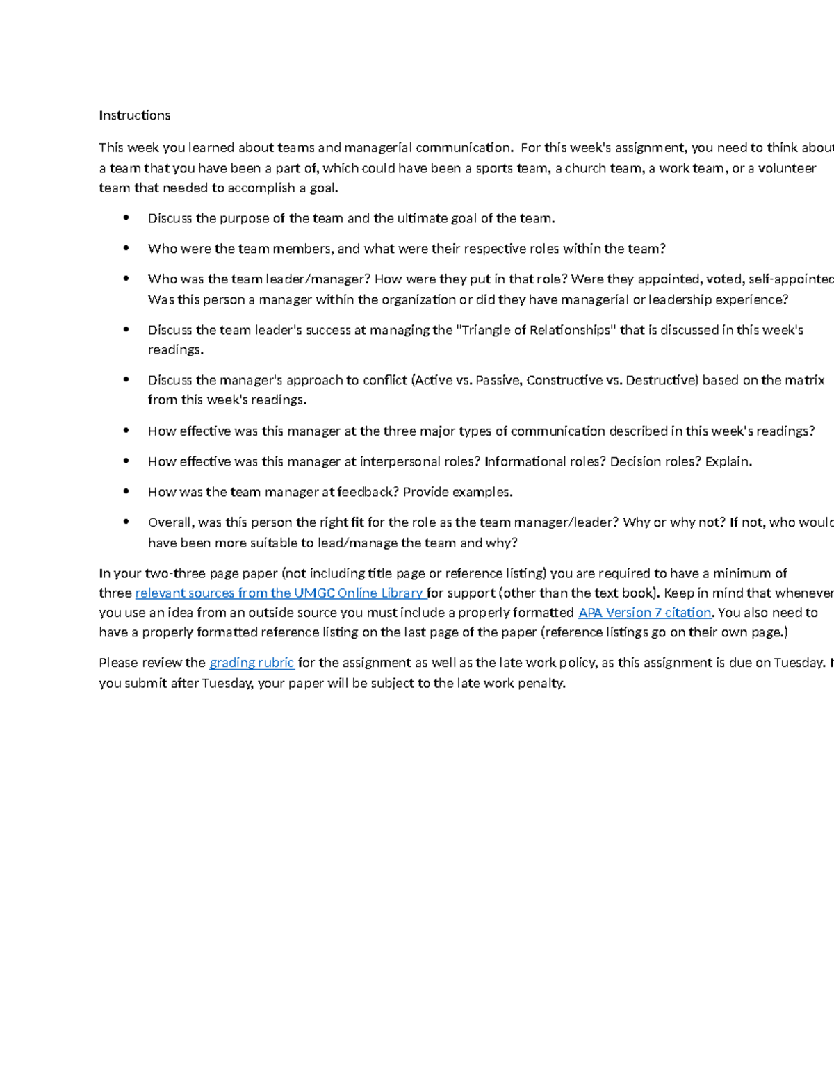 Week six assignment - work - Instructions This week you learned about ...