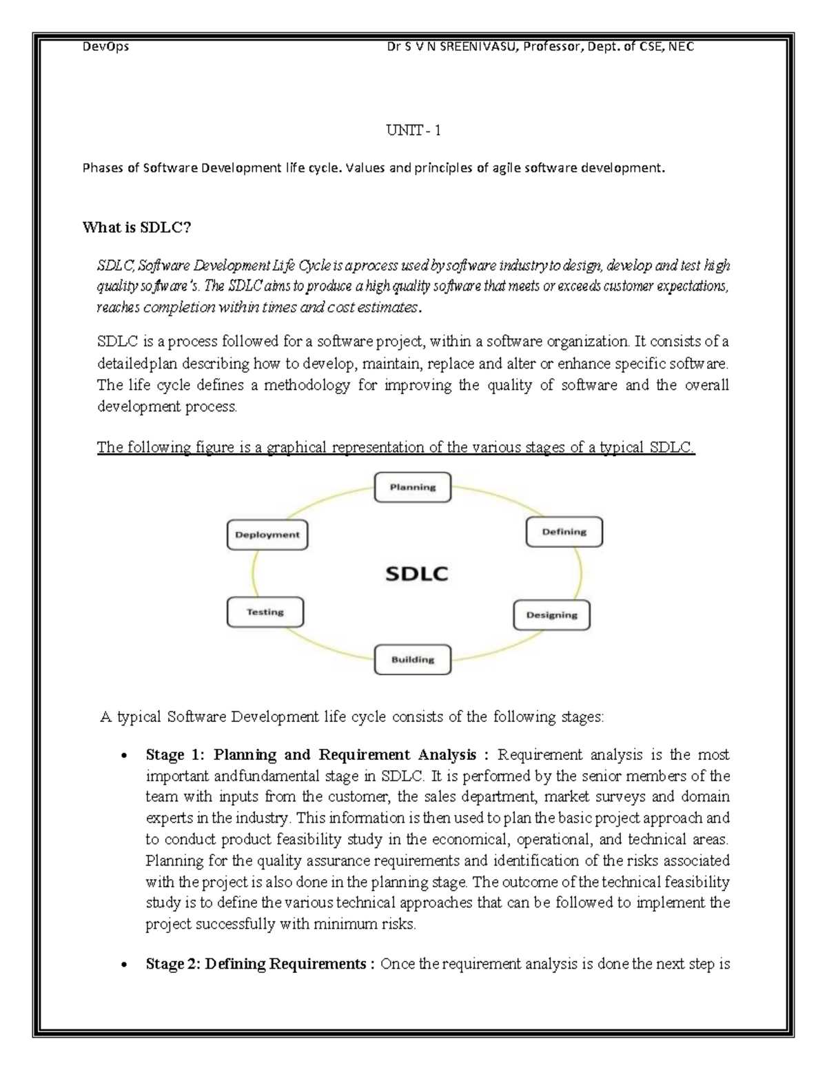 Devops-UNIT-1 - Devops material and notes - UNIT- 1 Phases of Software ...