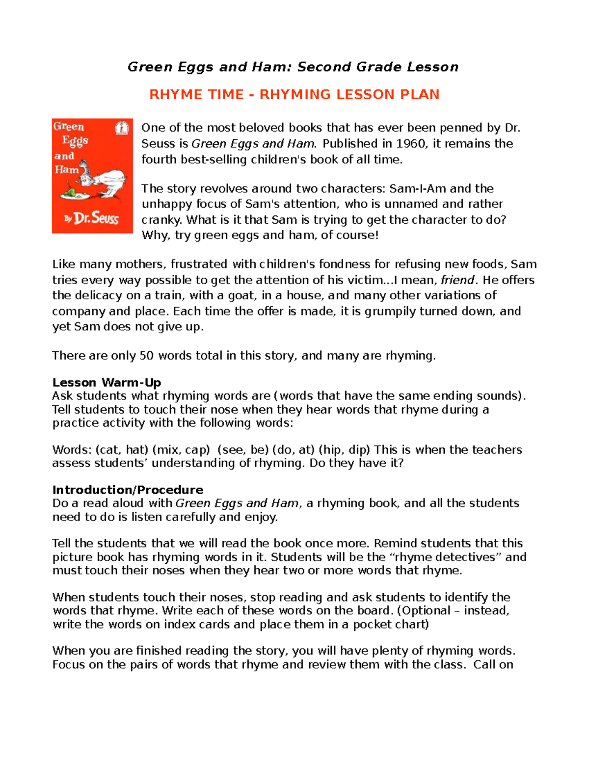 2nd Grade Directions Rhyme TIME Green Eggs and Ham - Green Eggs and Ham ...