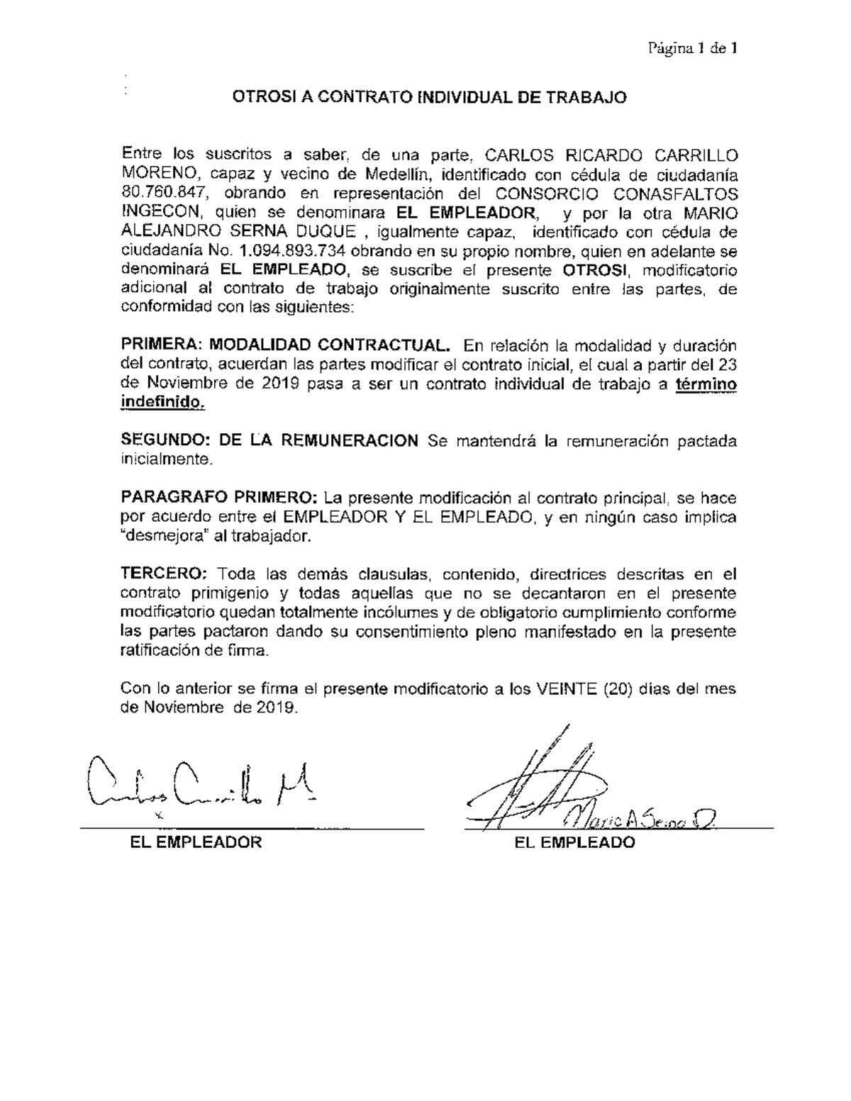 Formato OTRO SI - MODELO OTROSI CONTRATO DE TRABAJO - Fundamentos De ...