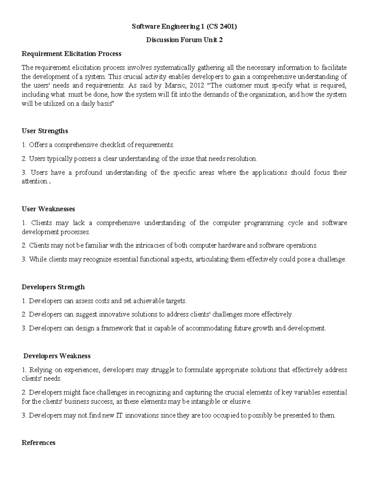 Discussion Forum Unit 2 - Software Engineering 1 (CS 2401) Discussion Forum Unit 2 Requirement ...