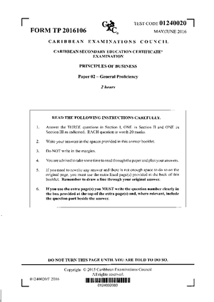 CSEC POB P2 2015 - CSEC exam paper 2015 - TEST CODE 01240020 FORM TP ...