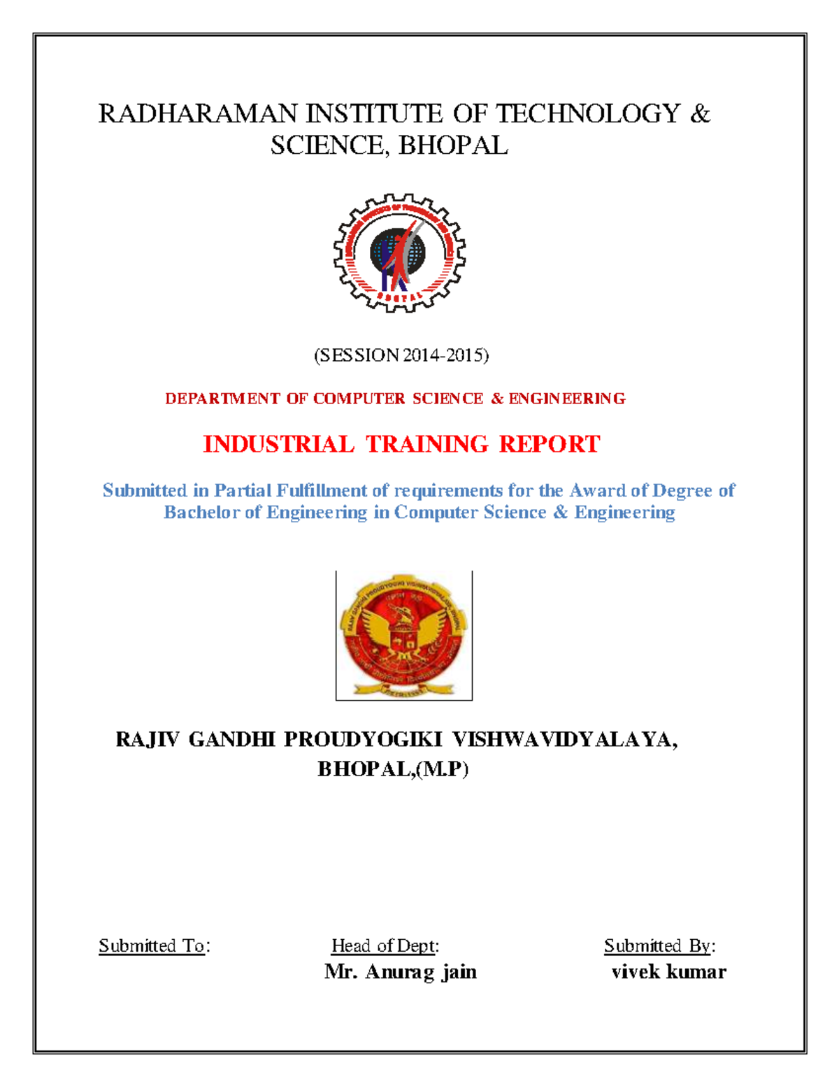 Dokumen - Industrial traning report - RADHARAMAN INSTITUTE OF ...