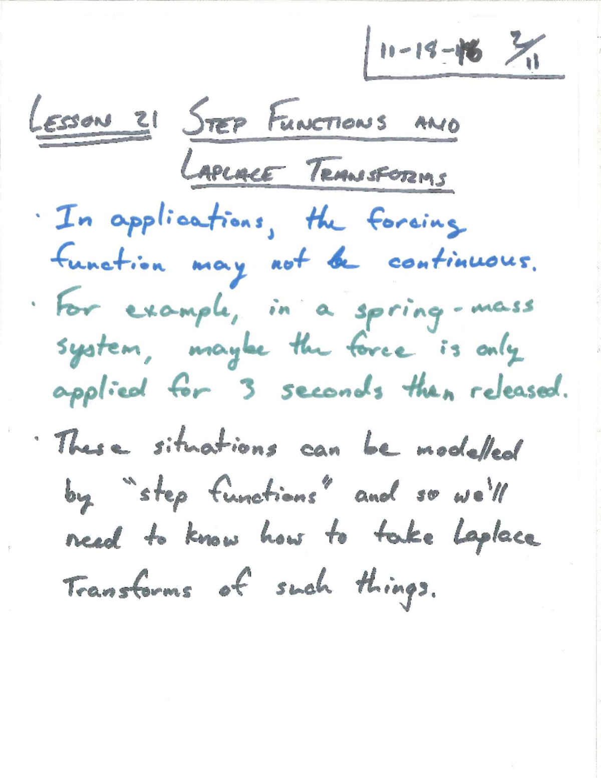 %Mth 256e Lesson 22 - Step Functions, Second Shifting Thm - MTH 256 ...
