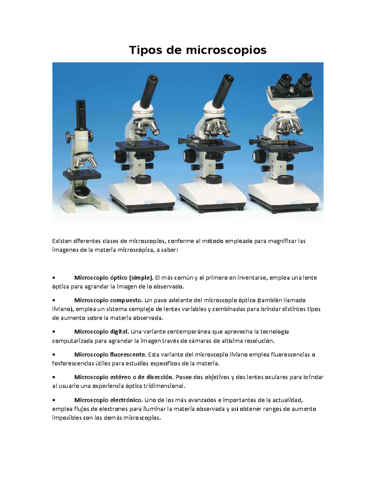 Topos DE Microscopio - Biologia - Tipos de microscopios Existen ...