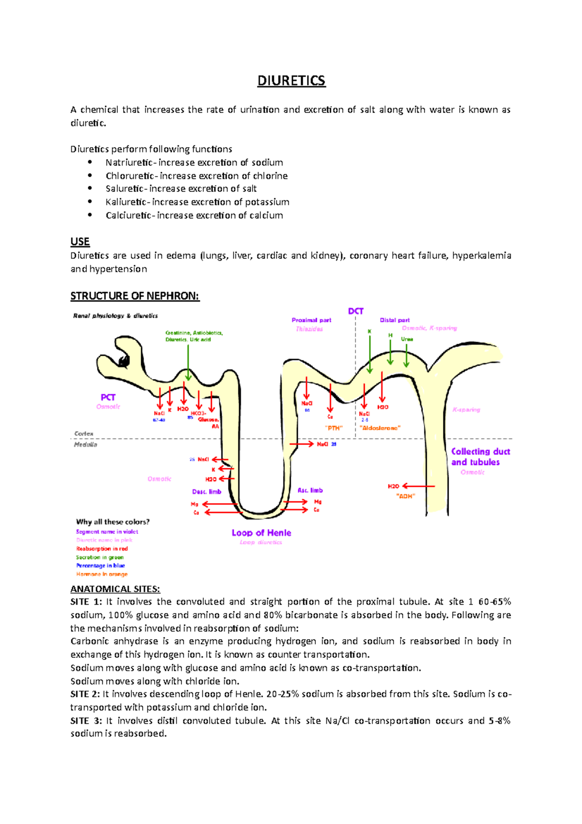 Diuretics - Taught by Sir Rafeeq Alam - DIURETICS A chemical that ...