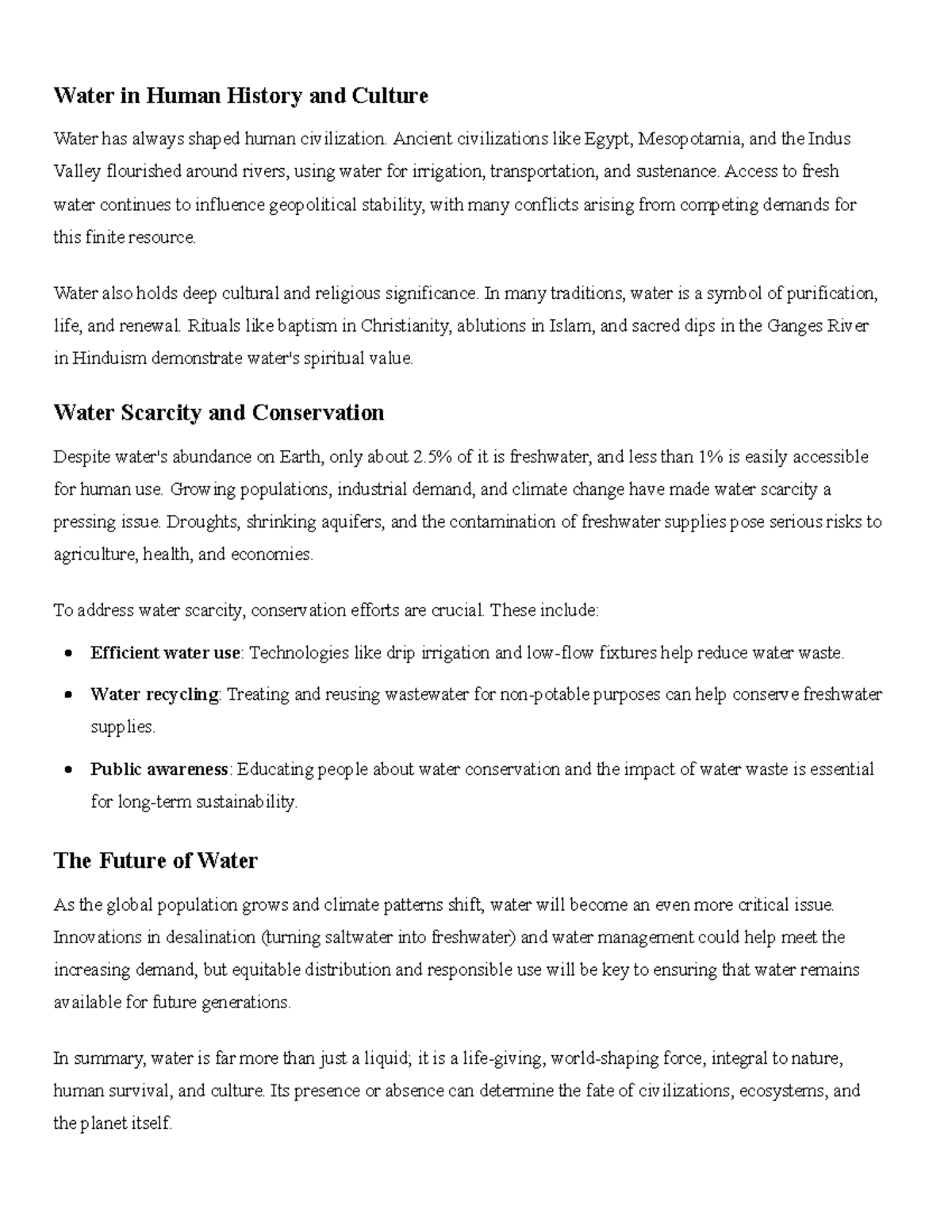 Ggd - english - Water in Human History and Culture Water has always ...